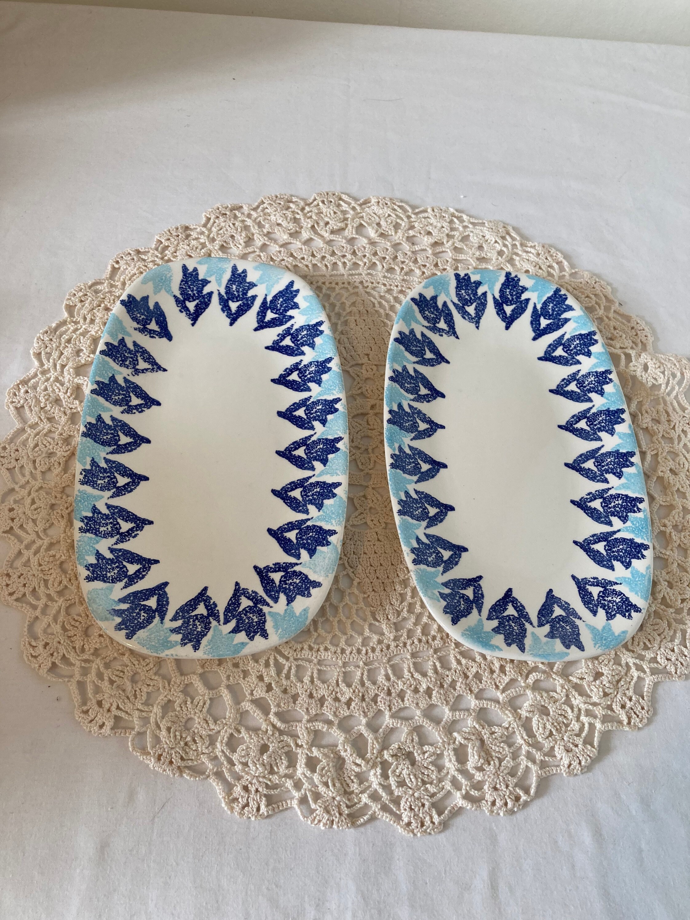 Rare French Vintage Gien Pair of Long Raviers Plates Blue - Etsy Polska