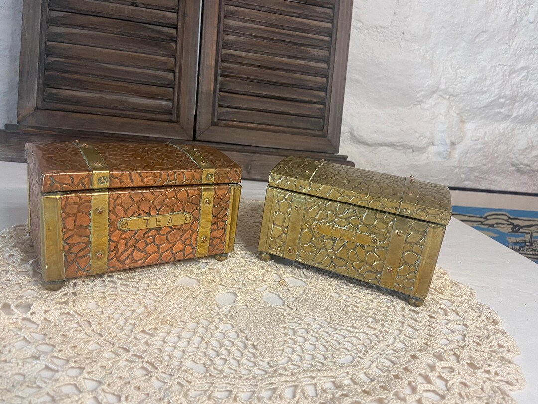 Lovely Set of Copper and Brass Tea Caddy Chests Treasure Chest Storafe ...