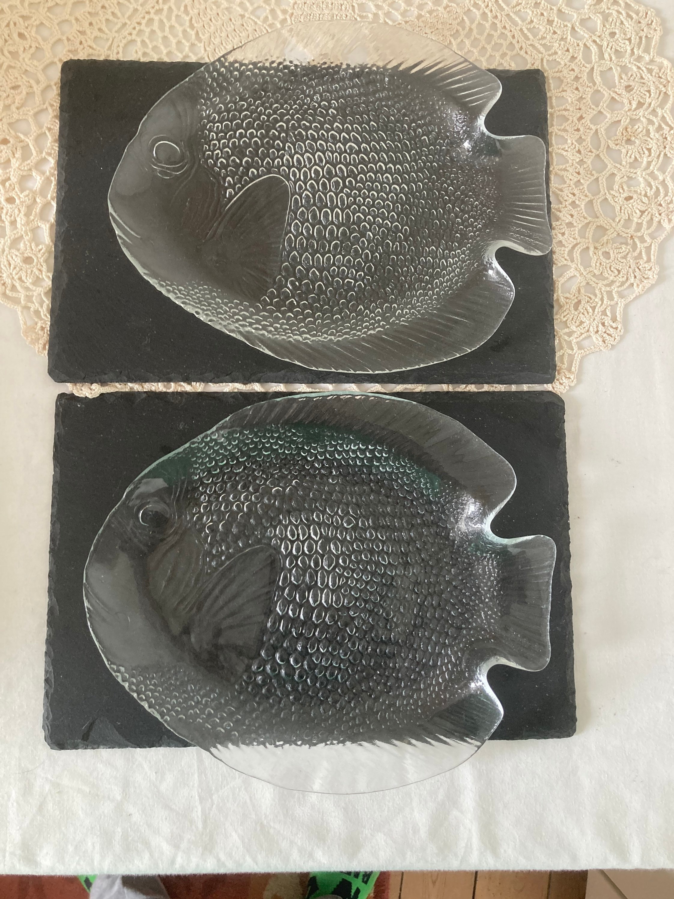 French Vintage Arcoroc Arcopal Fish Design Serving Plates Dinner Plates ...