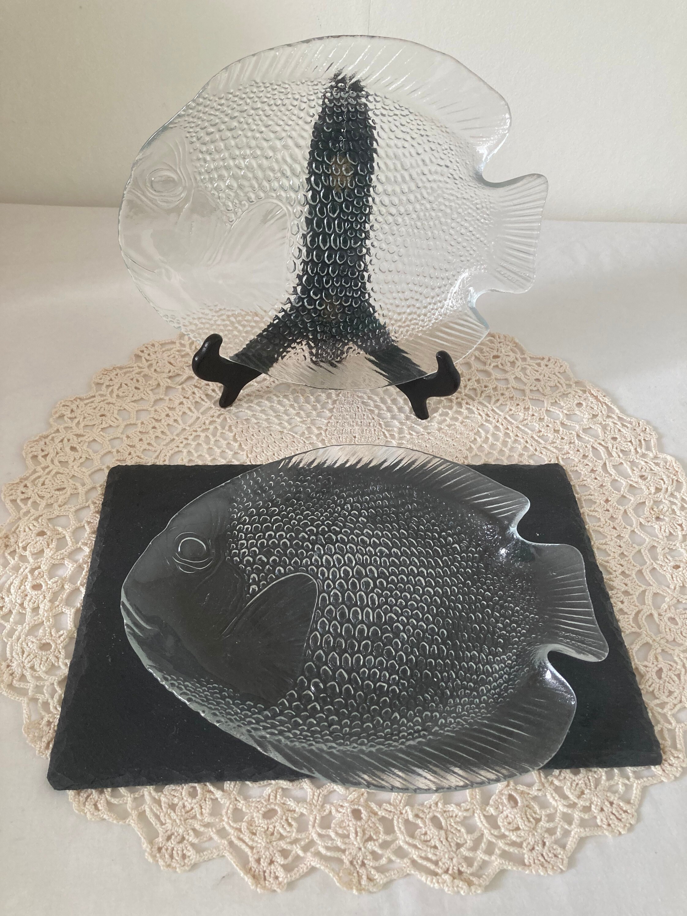 French Vintage Arcoroc Arcopal Fish Design Serving Plates - Etsy