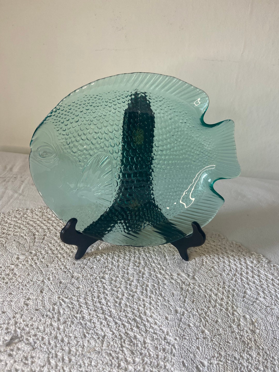 French Vintage Arcoroc Arcopal Fish Design Serving Plate Dinner Plates ...