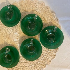 Vintage French ARC Arcopal Cups and Saucers Set of 5 Two Tone Green and ...