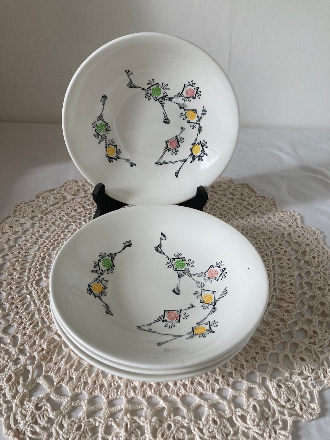 French Vintage Gien Tourbillon Set of 4 Dinner Bowls Flower Floral ...