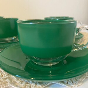 Vintage French ARC Arcopal Cups and Saucers Set of 5 Two Tone Green and ...