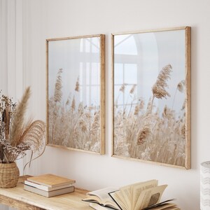 Pampas Grass Prints Set of 2, Neutral Dried Reeds Prints, Boho Pampas Photography, Printable ...
