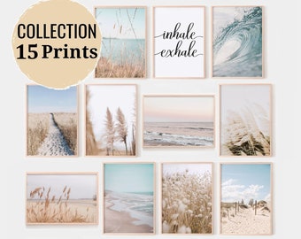 Coastal Prints Set of 3 Neutral Beach Wall Art Boho Beach | Etsy