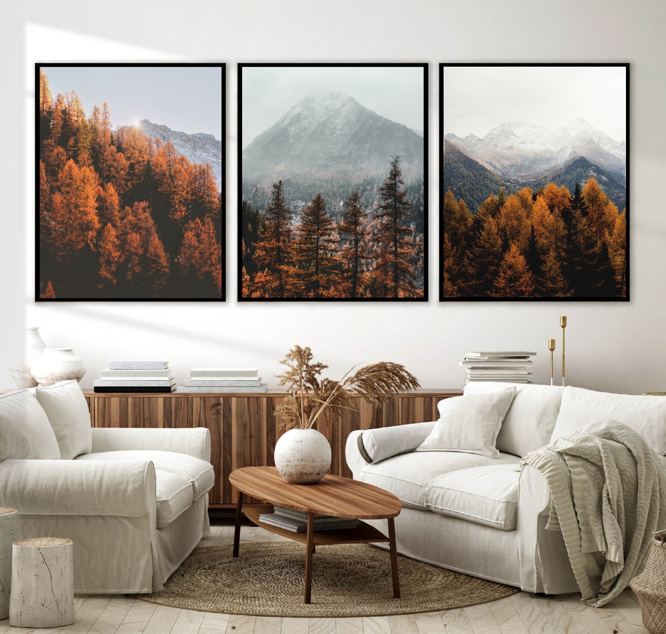 Fall Wall Art Landscape Set of 3 Prints Autumn Forest Print | Etsy