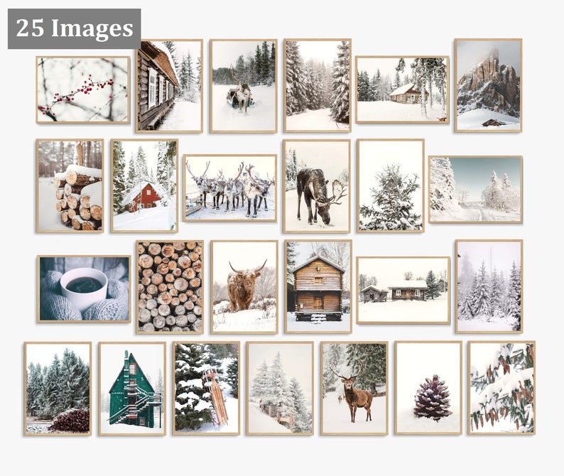 25 Prints Winter Wall Art Christmas Prints Gallery Wall Set - Etsy