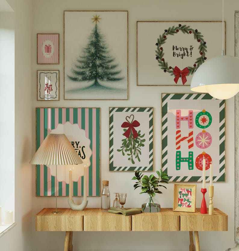 Cute Christmas Gallery Wall Set of 10 Prints, Modern Festive Posters ...