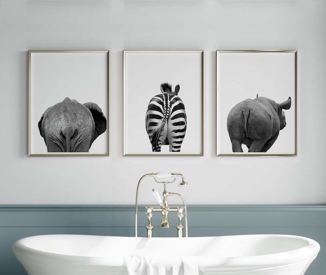Animal Butt Prints, 3 Piece Wall Art, Animal Butts Bathroom Wall Decor ...