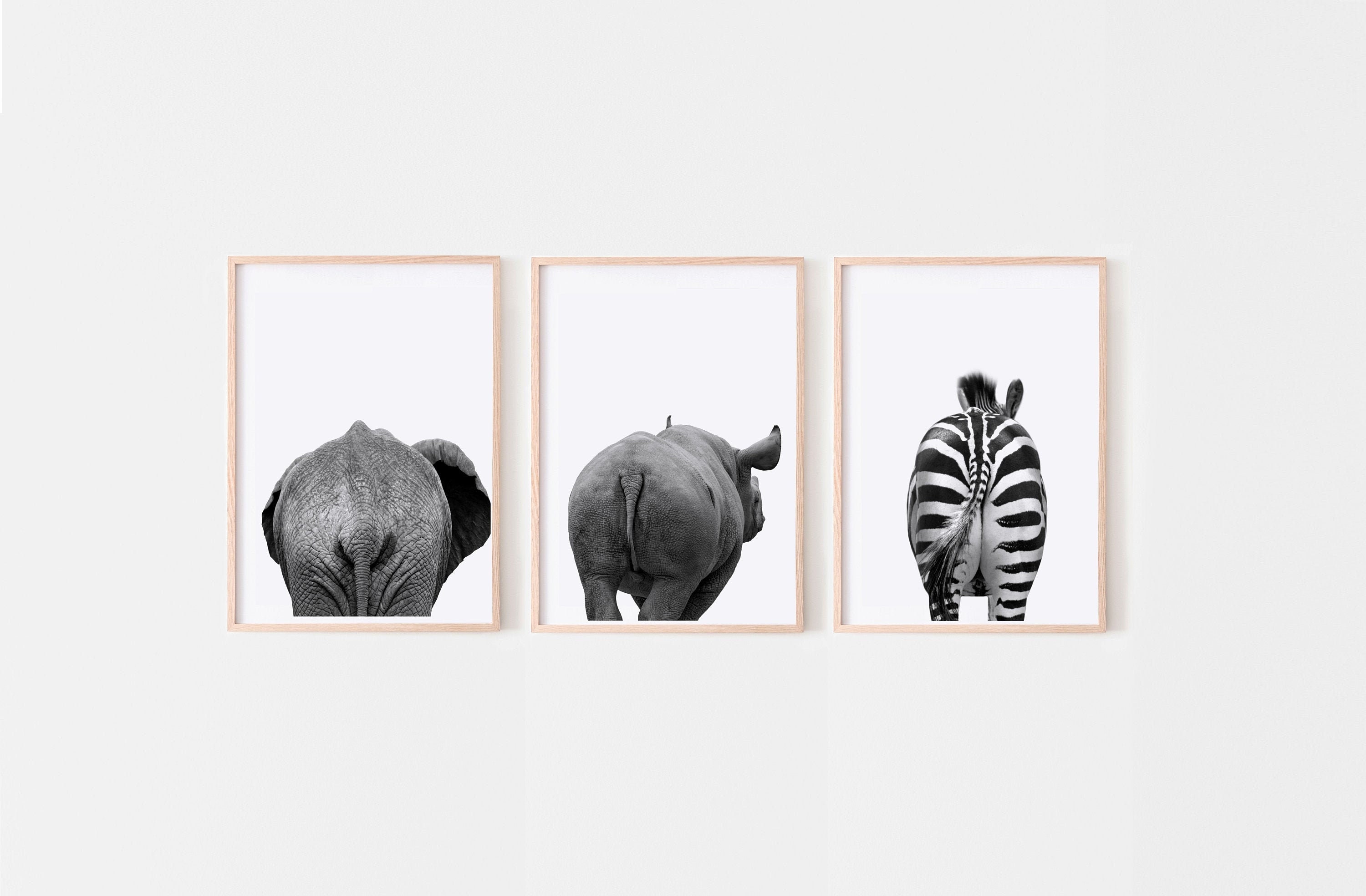 Animal Butt Prints 3 Piece Wall Art Animal Butts Bathroom - Etsy