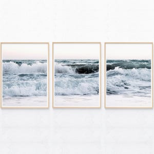 Downloadable Ocean Waves Triptych Prints, Modern Coastal 3 Piece Wall ...