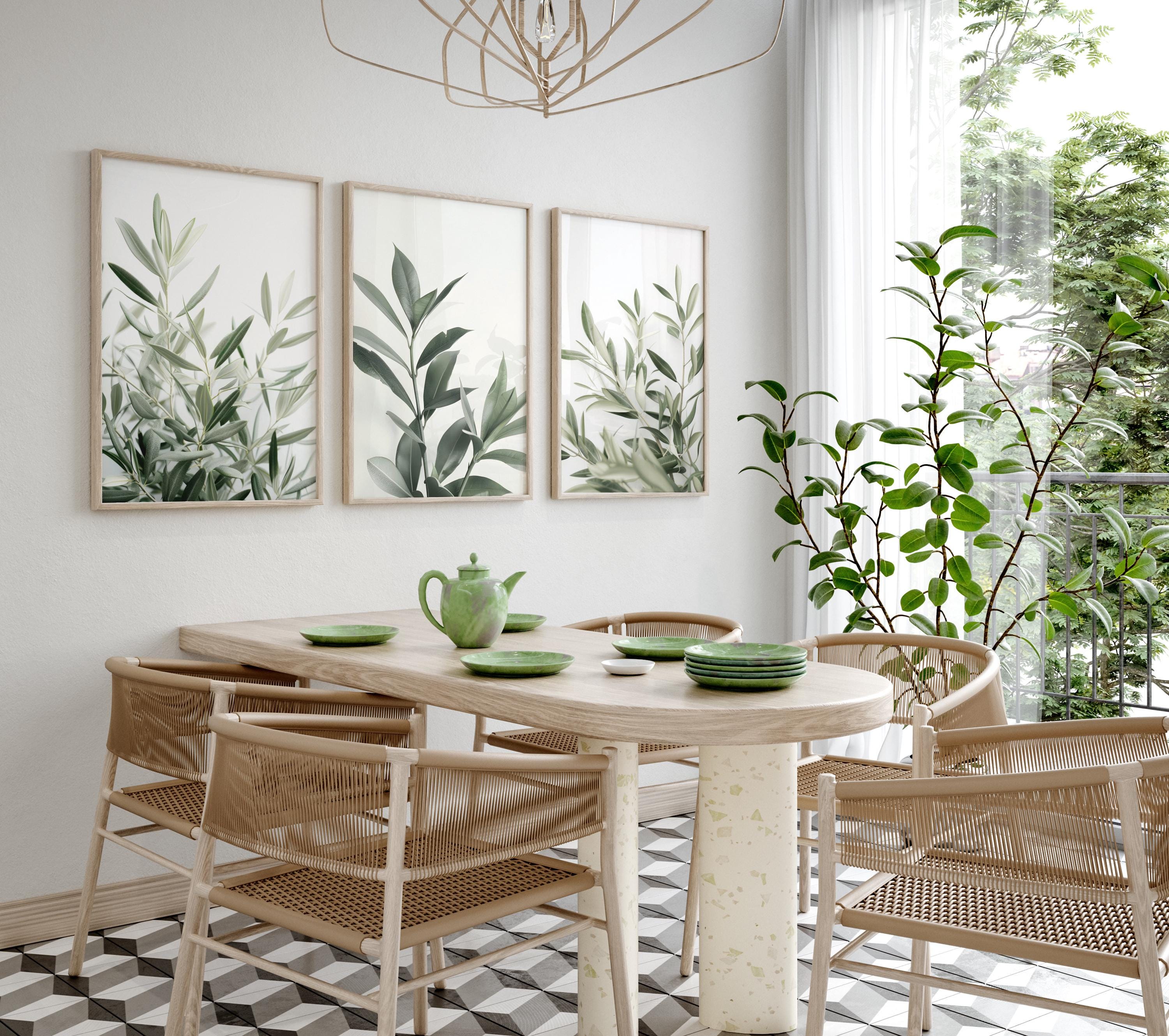 Green Botanical Prints Set of 3, Plant Gallery Wall Set, Sage Green 3 ...