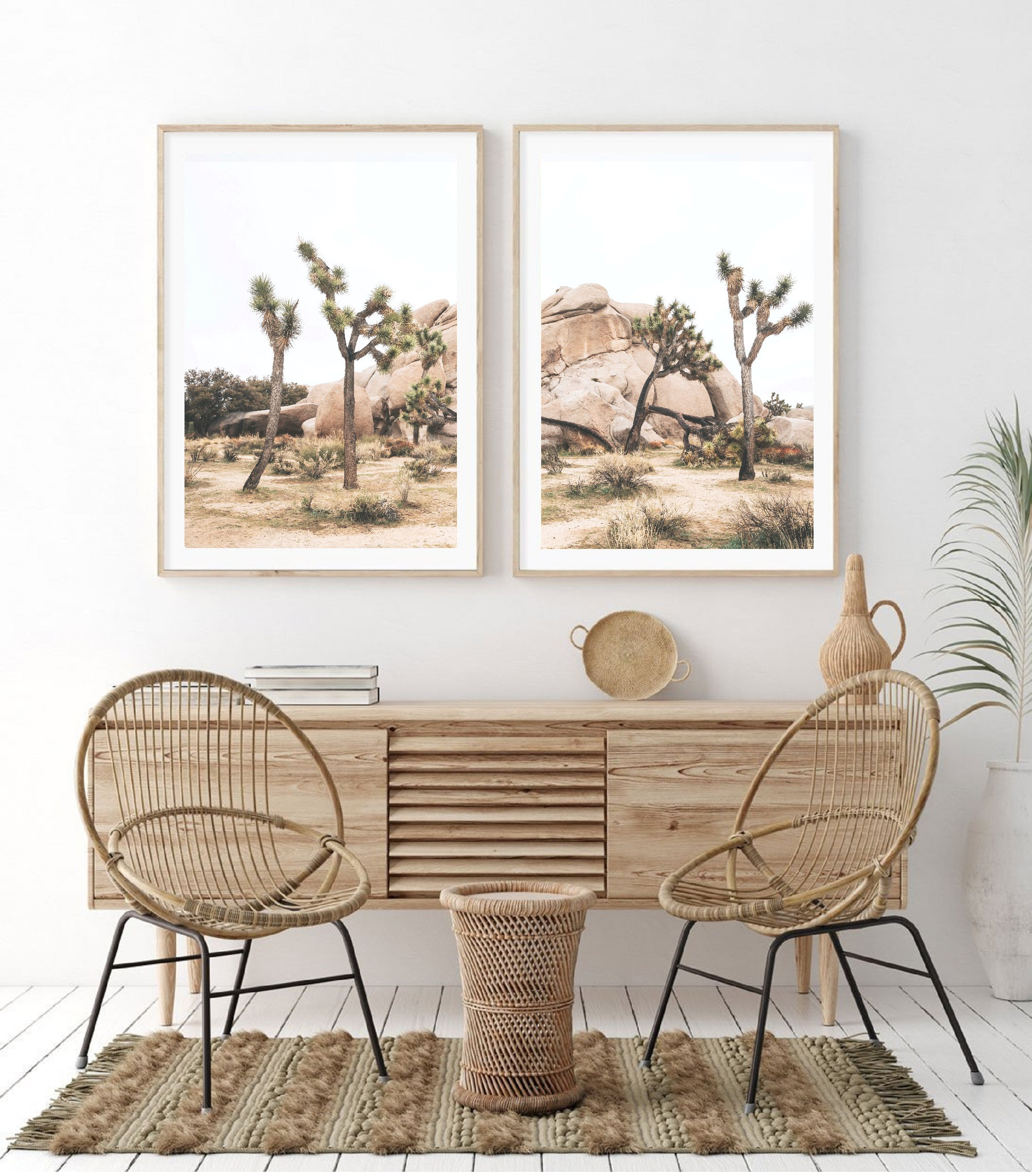 Joshua Trees Print Set of 2, Desert Wall Art, Boho Desert Set, Pastel ...