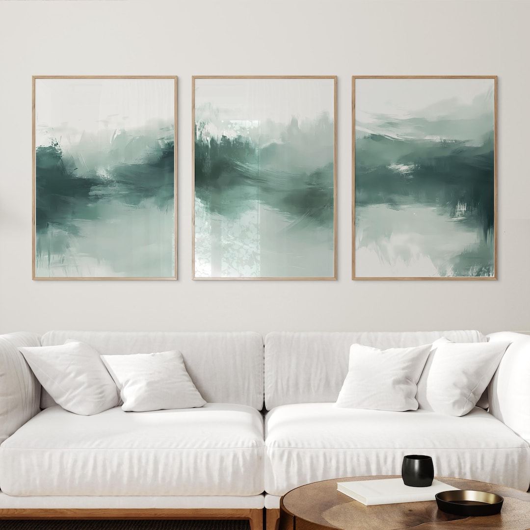 Abstract Green Landscape Paintings, Modern Green Scenery Prints Set of ...