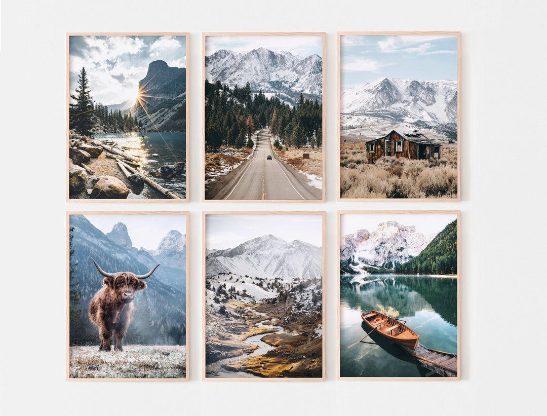 Nature Gallery Wall Set of 6 Prints, Rustic Landscape Wall Art, Forest ...