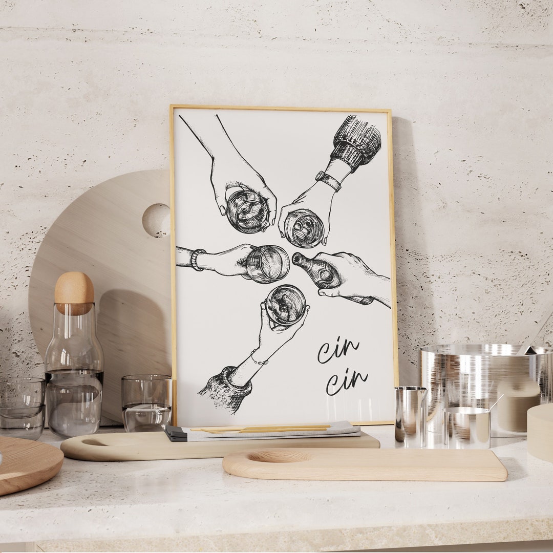 Printable Cin Cin Poster, Trendy Cheers Print, Cocktail Bar Sign Print ...