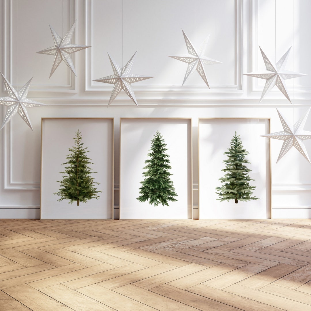 Christmas Tree Prints Set of 3, Winter Watercolor Paintings, Christmas ...