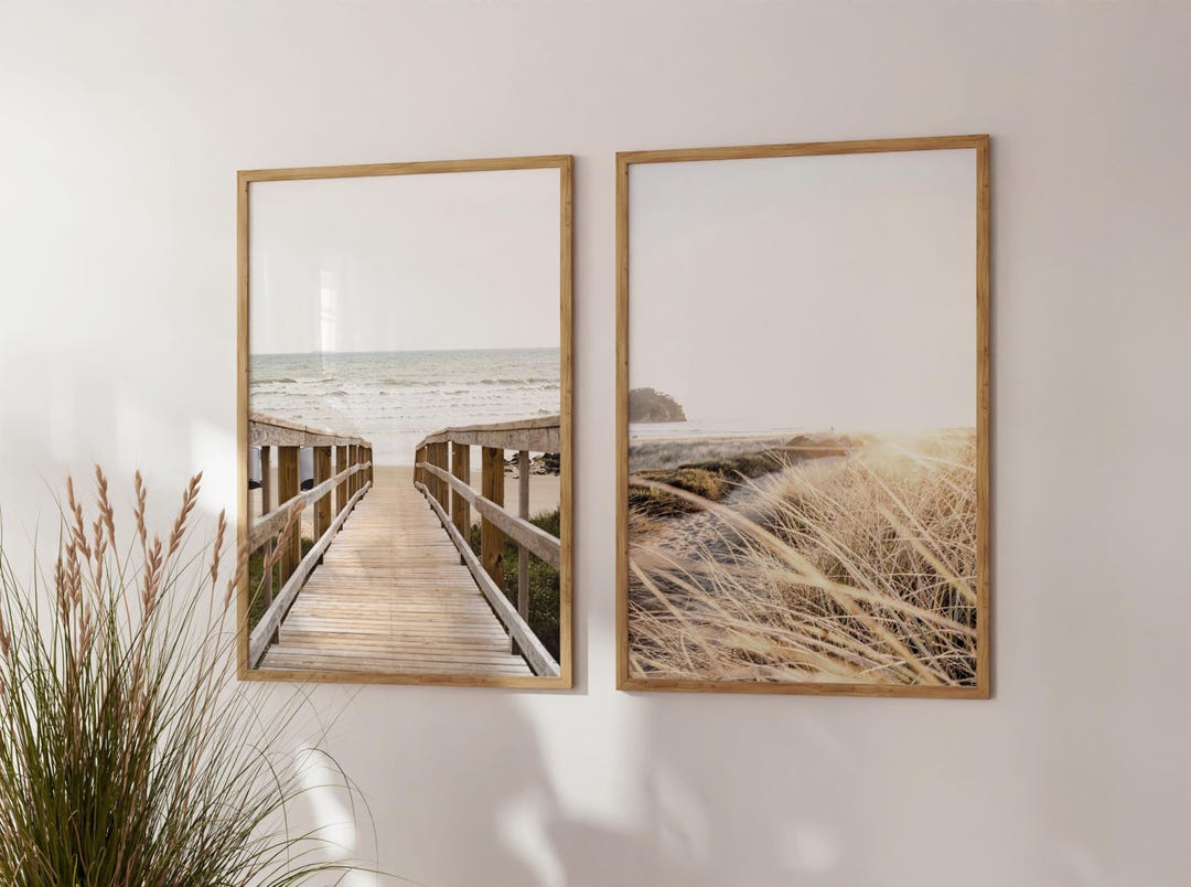 Printable Boho Coastal Prints Set of 2, Neutral Beach Room Wall Art ...