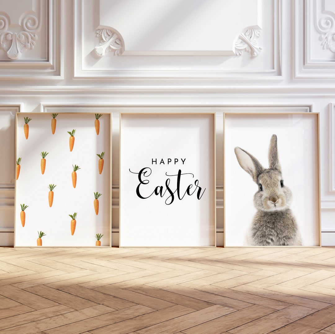 Easter Printable Set of 3 Prints, Easter Bunny Digital Posters, Happy ...
