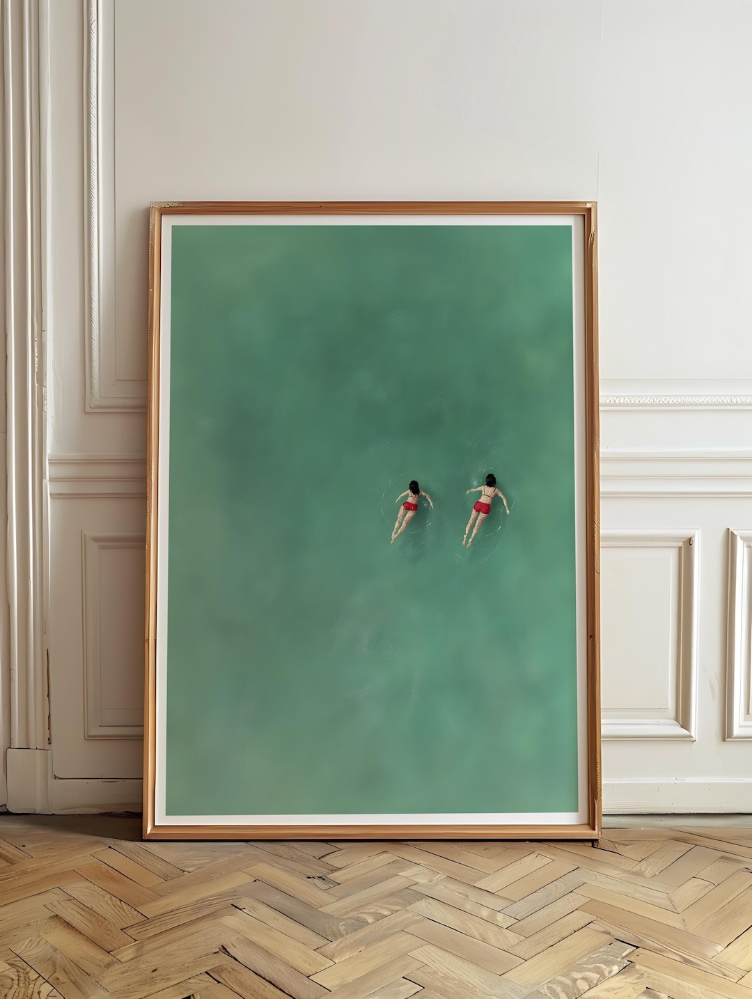 Two Girls Swimming Digital Print, Minimalist Coastal Painting, Aerial ...