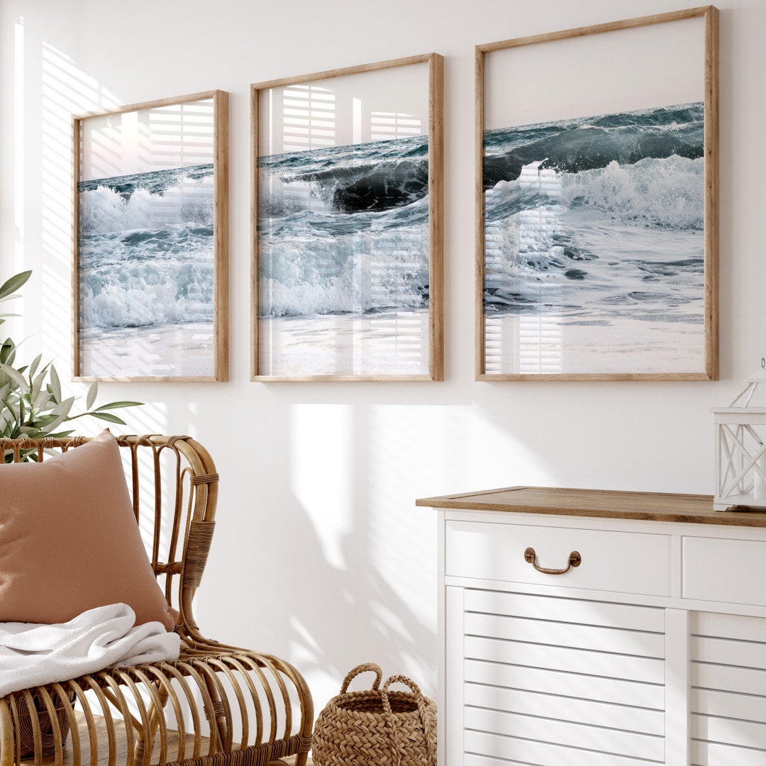 Downloadable Ocean Waves Triptych Prints, Modern Coastal 3 Piece Wall ...