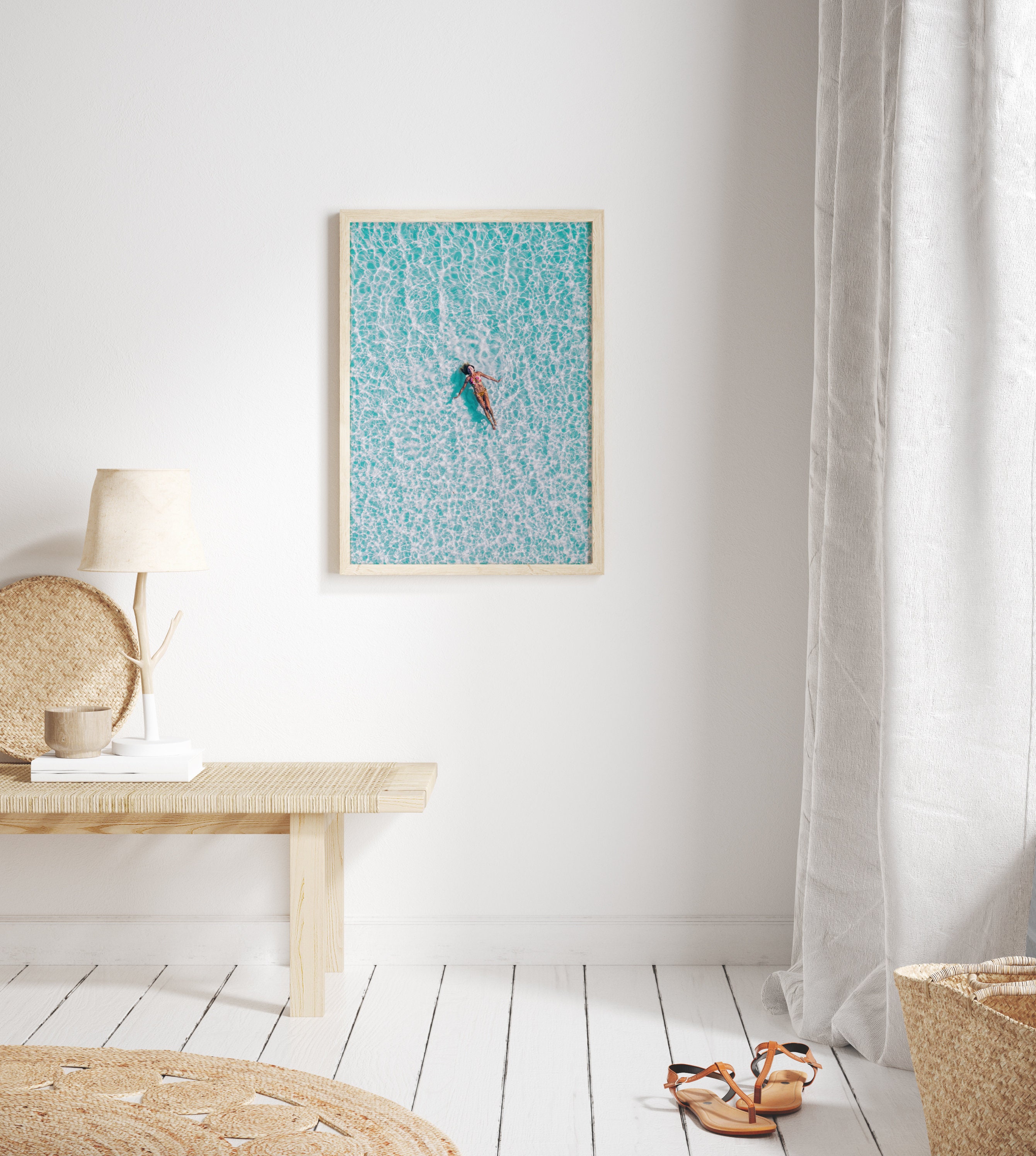 Clear Ocean Water Wall Art, Swimming Girl Print, Aerial Pool Art, Woman ...