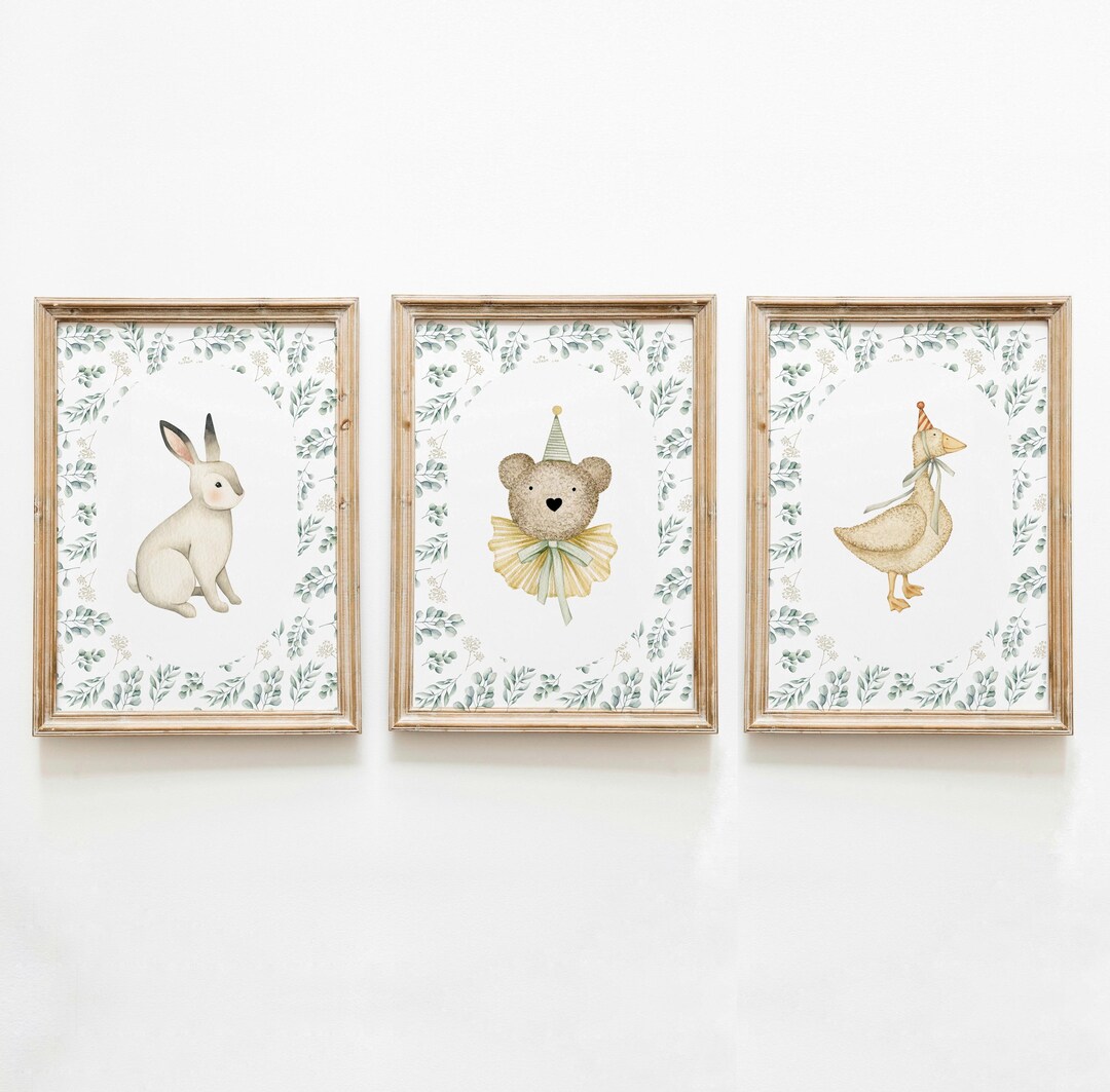 Cottagecore Nursery Animals Prints, Cottage Watercolor Hare Bear Goose ...