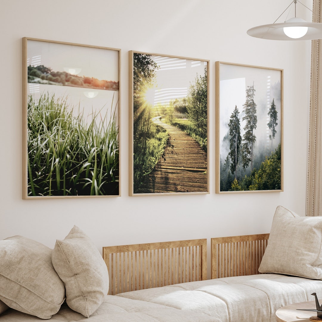 Forest Landscape 3 Piece Wall Art, Forest Path Photography, Green ...