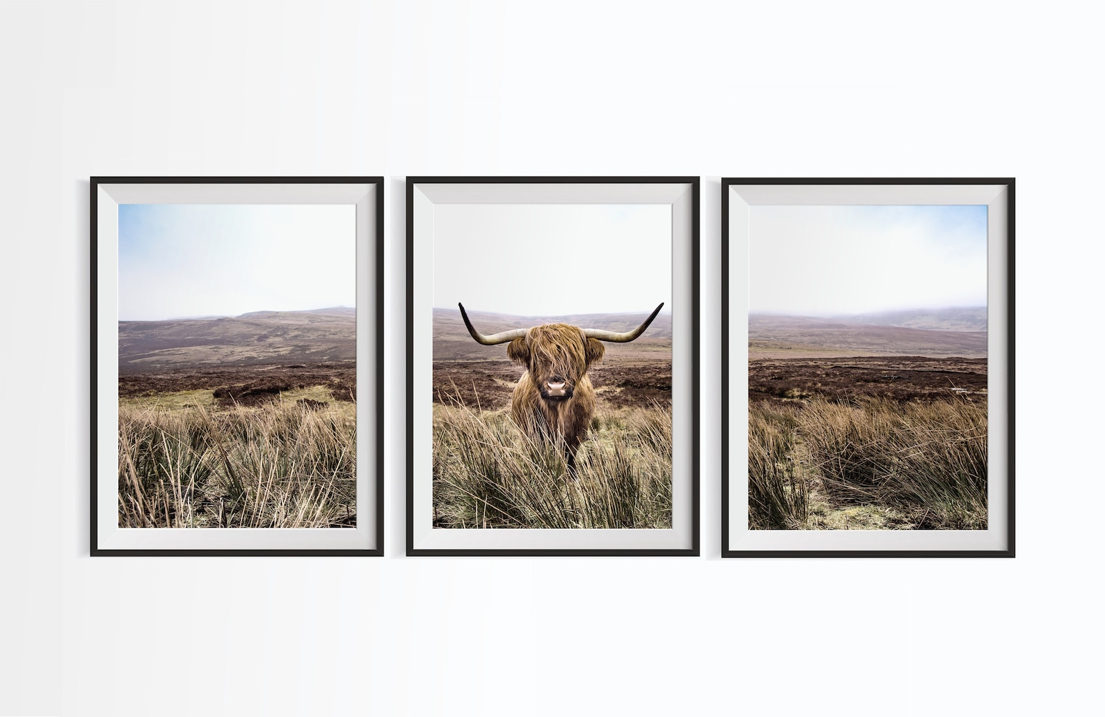Highland Cow Tryptic Wall Art Set of 3 Prints Rustic Animal - Etsy