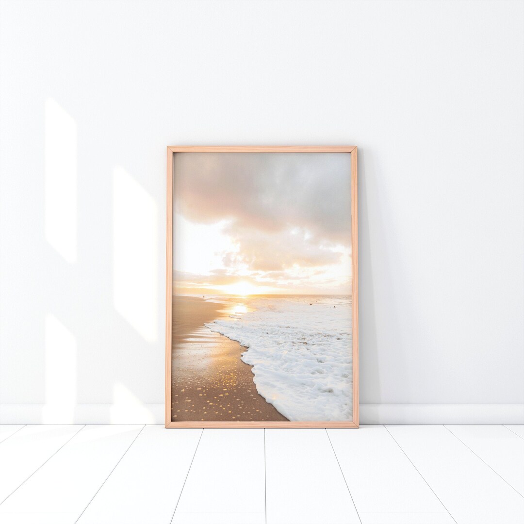 Neutral Sunset Coastal Print, Pastel Beach Photography, Sunrise Ocean ...