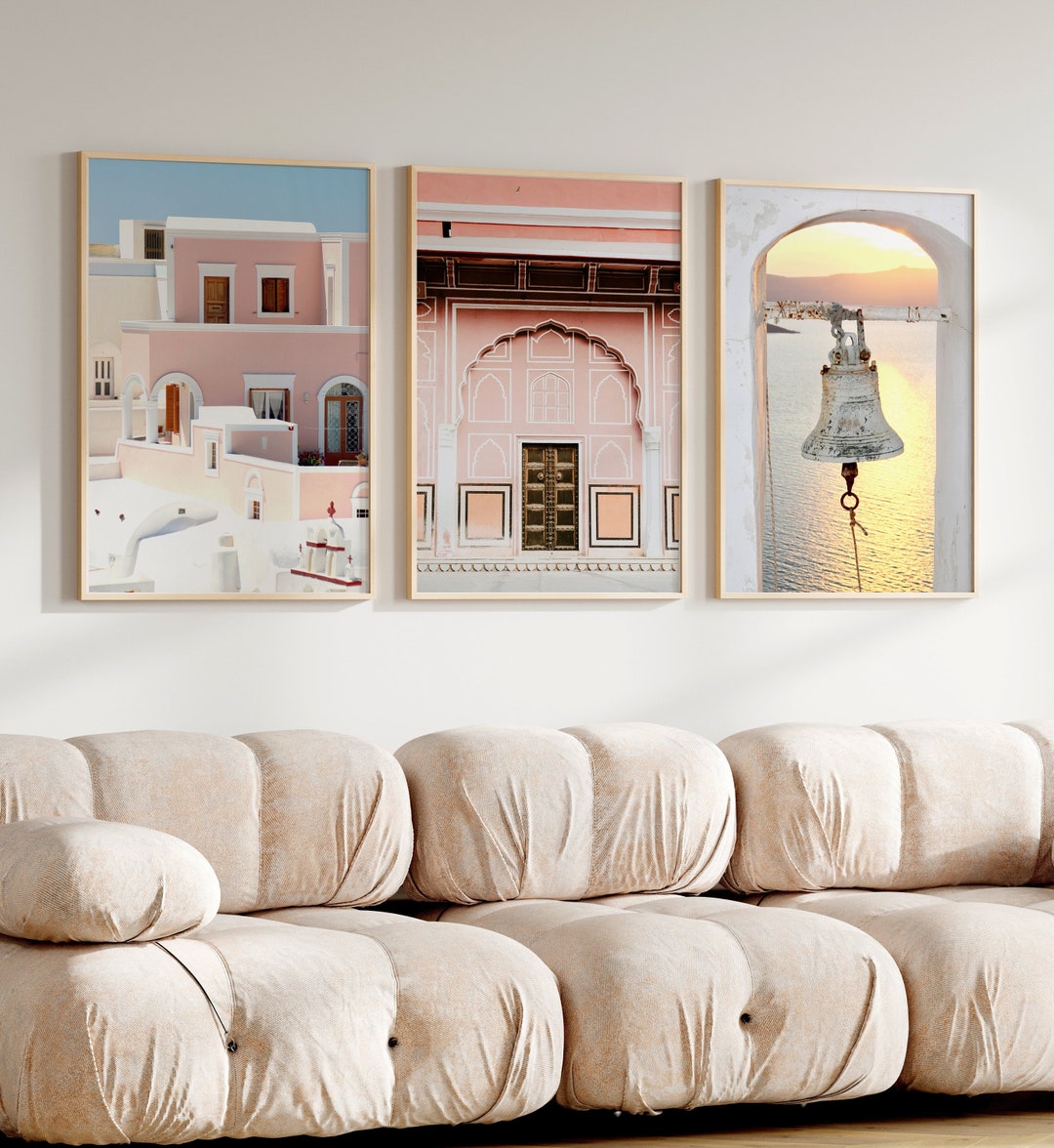 Pastel Mediterranean Prints Set of 3, Greece Cityscape Gallery Wall Set ...