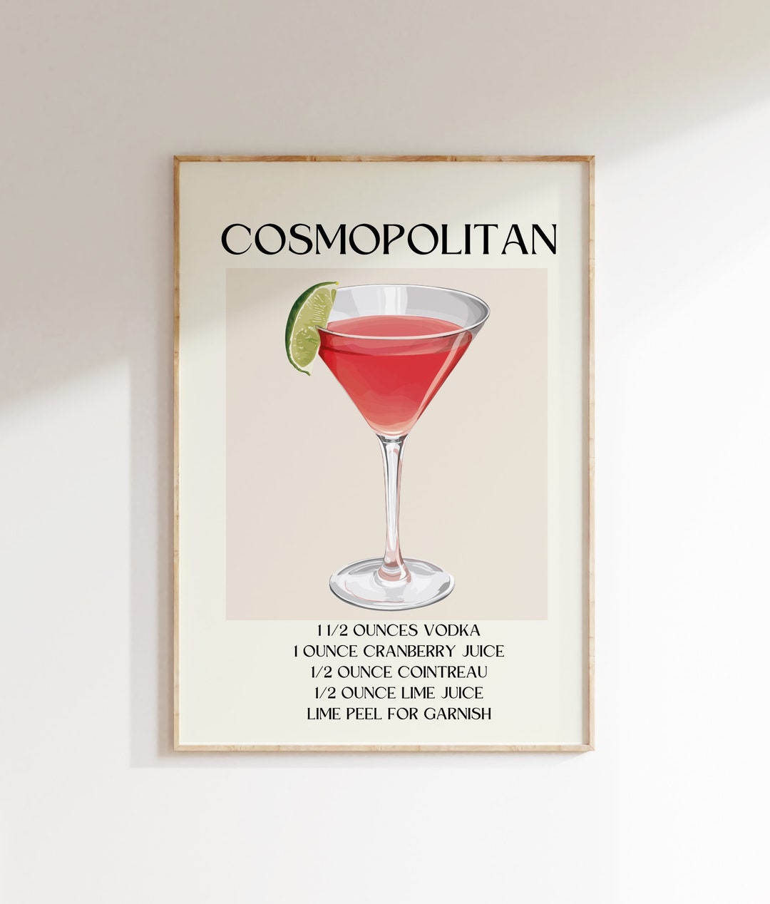 Cosmopolitan Cocktail Print, Classic Alcohol Recipe Digital Poster ...