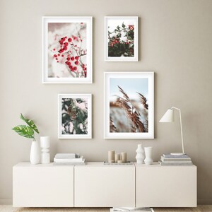 Winter Holiday Wall Decor, Set of 4 Prints, Snowy Pine Trees ...