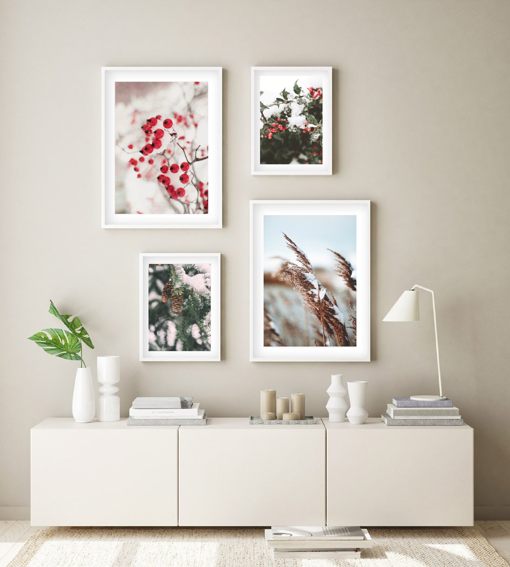 Winter Holiday Wall Decor Set of 4 Prints Snowy Pine Trees - Etsy