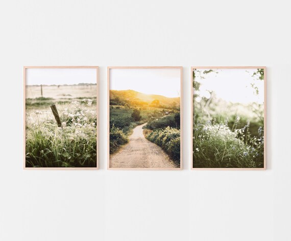 Green Nature Prints Forest Path Prints Set of 3 Dark Green - Etsy