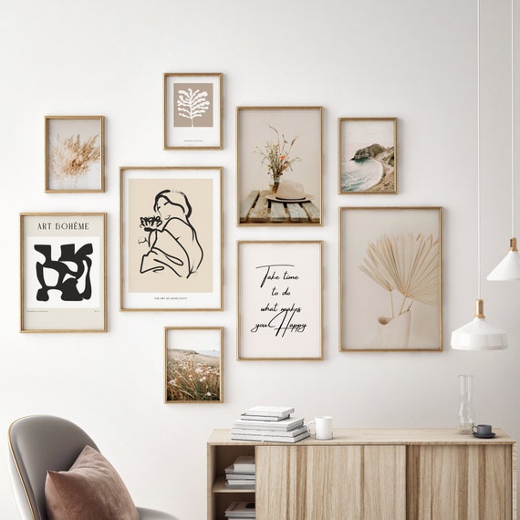 Neutral Gallery Wall Set Boho Set of 9 Prints Modern Gallery - Etsy