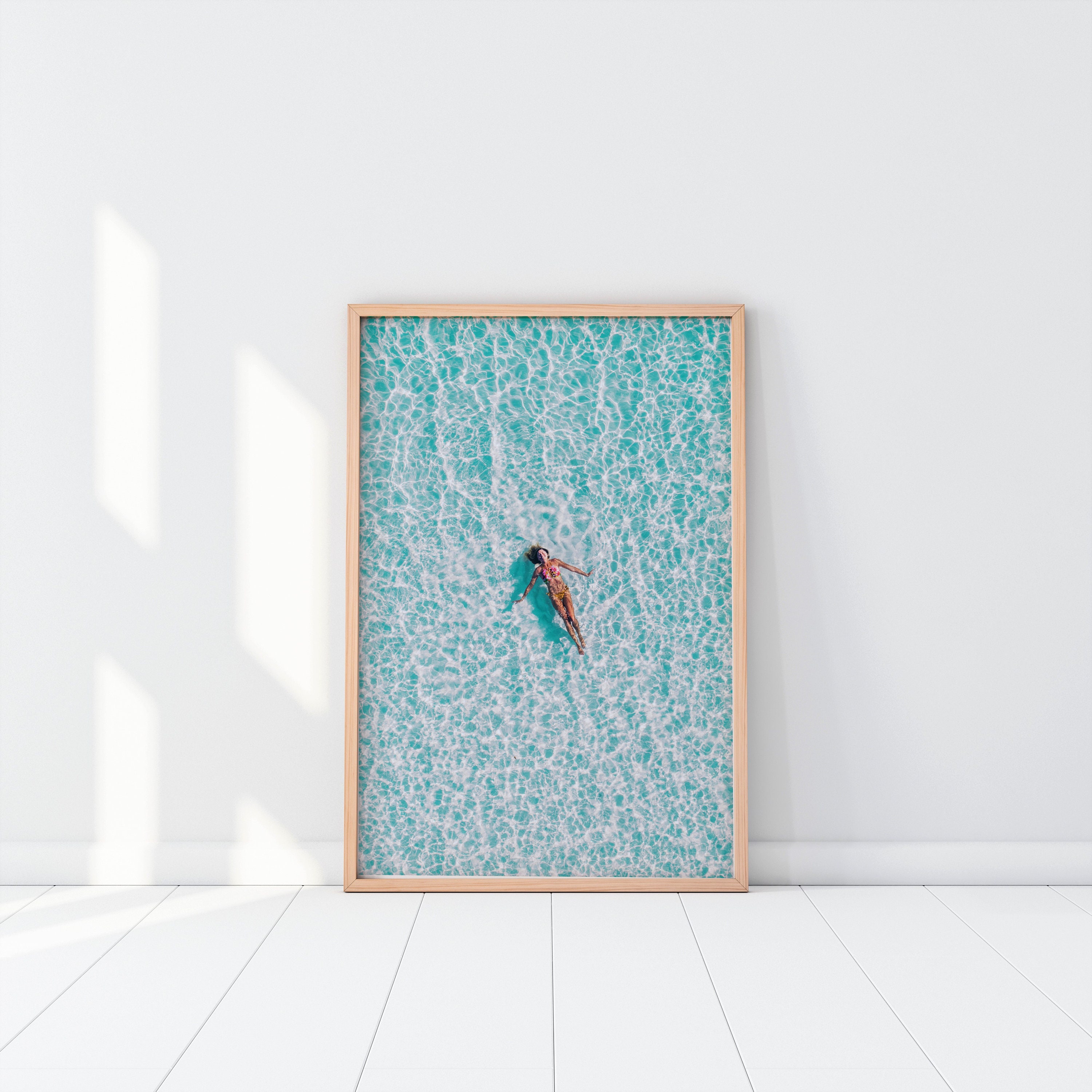 Clear Ocean Water Wall Art, Swimming Girl Print, Aerial Pool Art, Woman ...