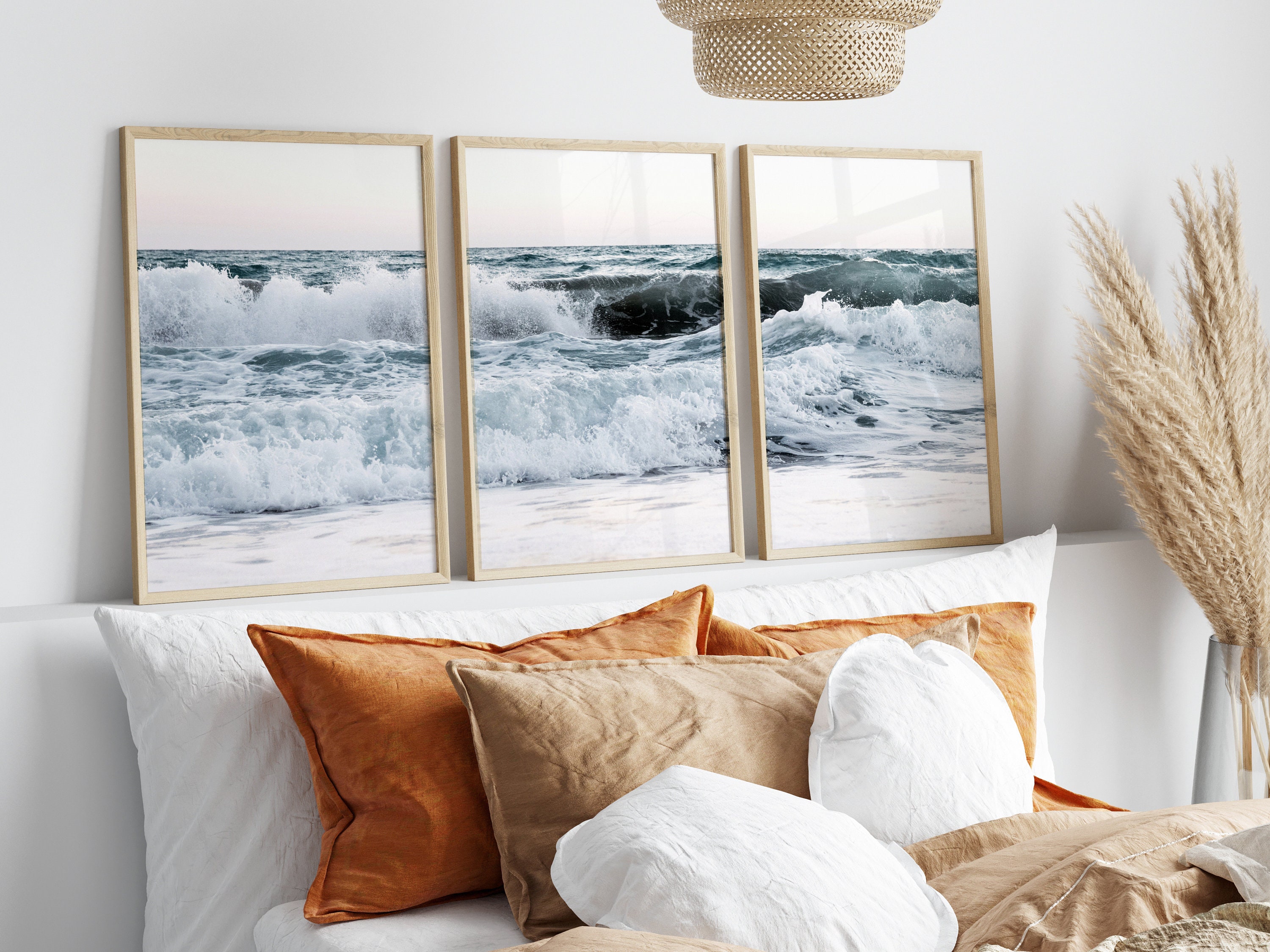 Downloadable Ocean Waves Triptych Prints, Modern Coastal 3 Piece Wall ...