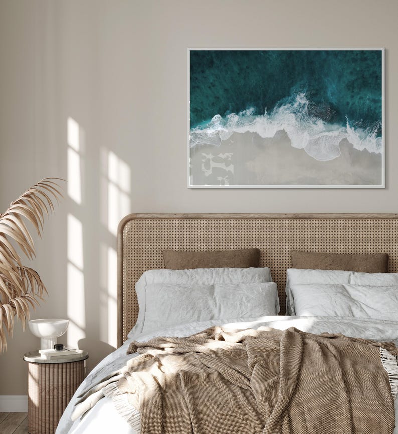 Beachy Wave Print, Coastal Horizontal Photography, Aerial Turquoise ...