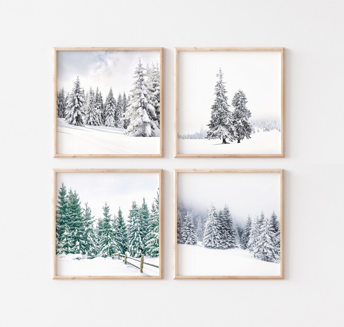 Snowy Pine Trees Prints Winter Forest Landscape Prints Set of - Etsy