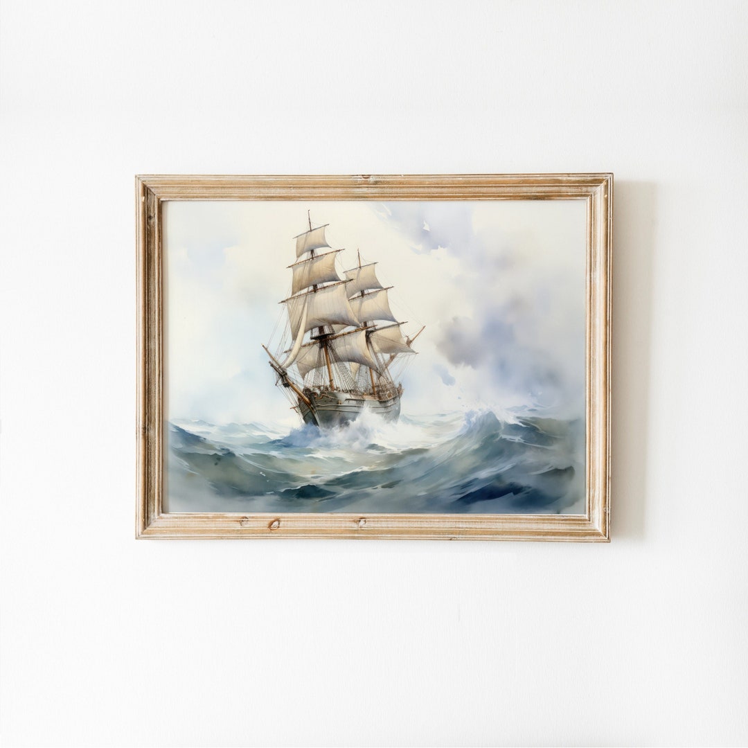 Vintage Ship Print, Antique Nautical Theme Wall Art, Nursery Ship ...