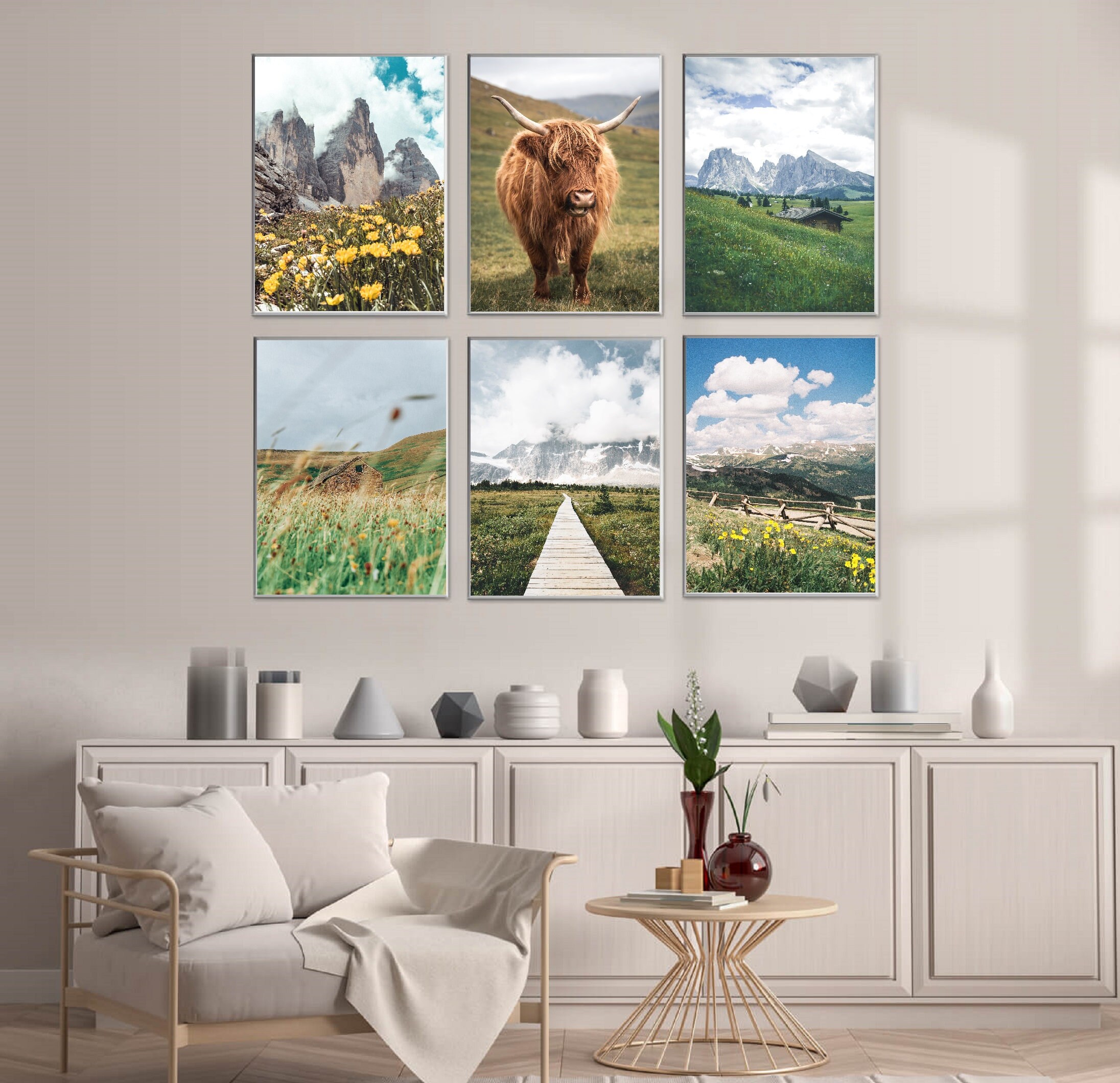 Nature Prints, Highland Cow Set of 6 Prints, Scotland Gallery Wall Set ...