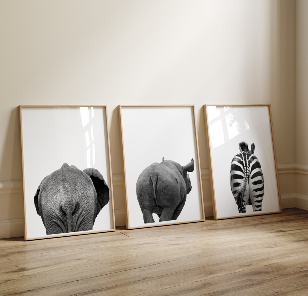 Animal Butt Prints 3 Piece Wall Art Animal Butts Bathroom - Etsy
