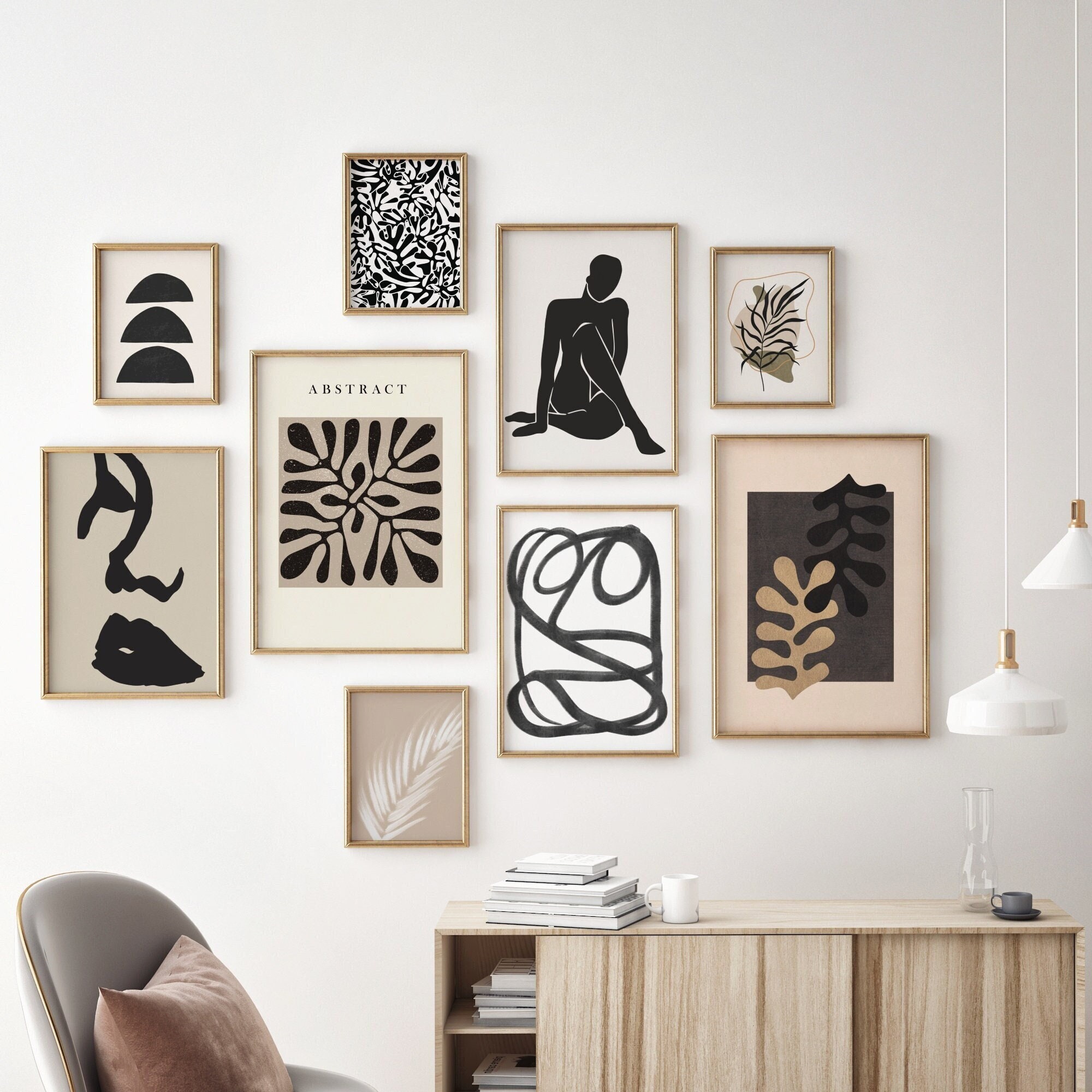 Gallery Wall Set Boho Neutral Set of 9 Prints Abstract Line - Etsy