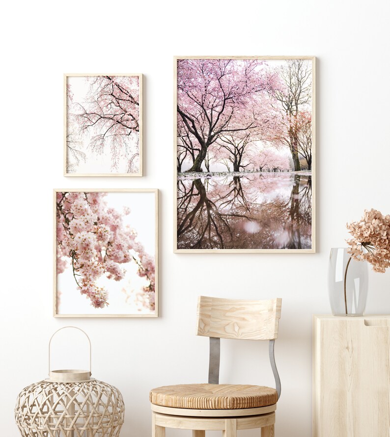 Cherry Blossom Wall Art Prints Set of 3, Spring Flowers Photography ...