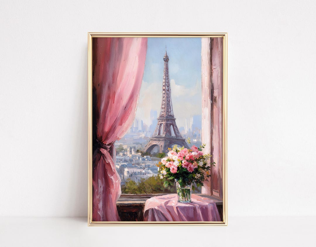 Pink Paris Art Print, Eiffel Tower Painting, Girly Coquette Room Poster ...