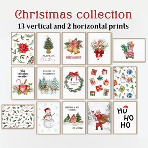 15 Christmas Gallery Wall Art, Holiday Wall Prints, Winter Prints Set ...
