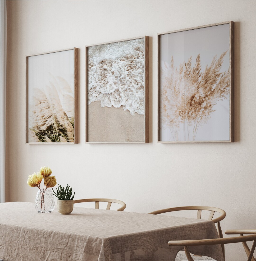 Neutral Gallery Set of 3 Prints, Boho Pampas Posters, Boho Aesthetic ...