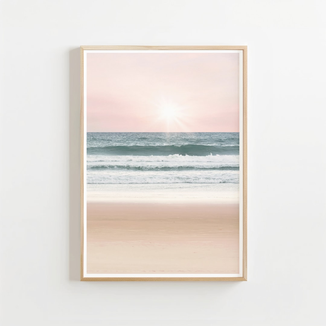 Pastel Beach Sunset Print, Blush Pink Ocean Sunset Photography, Boho ...